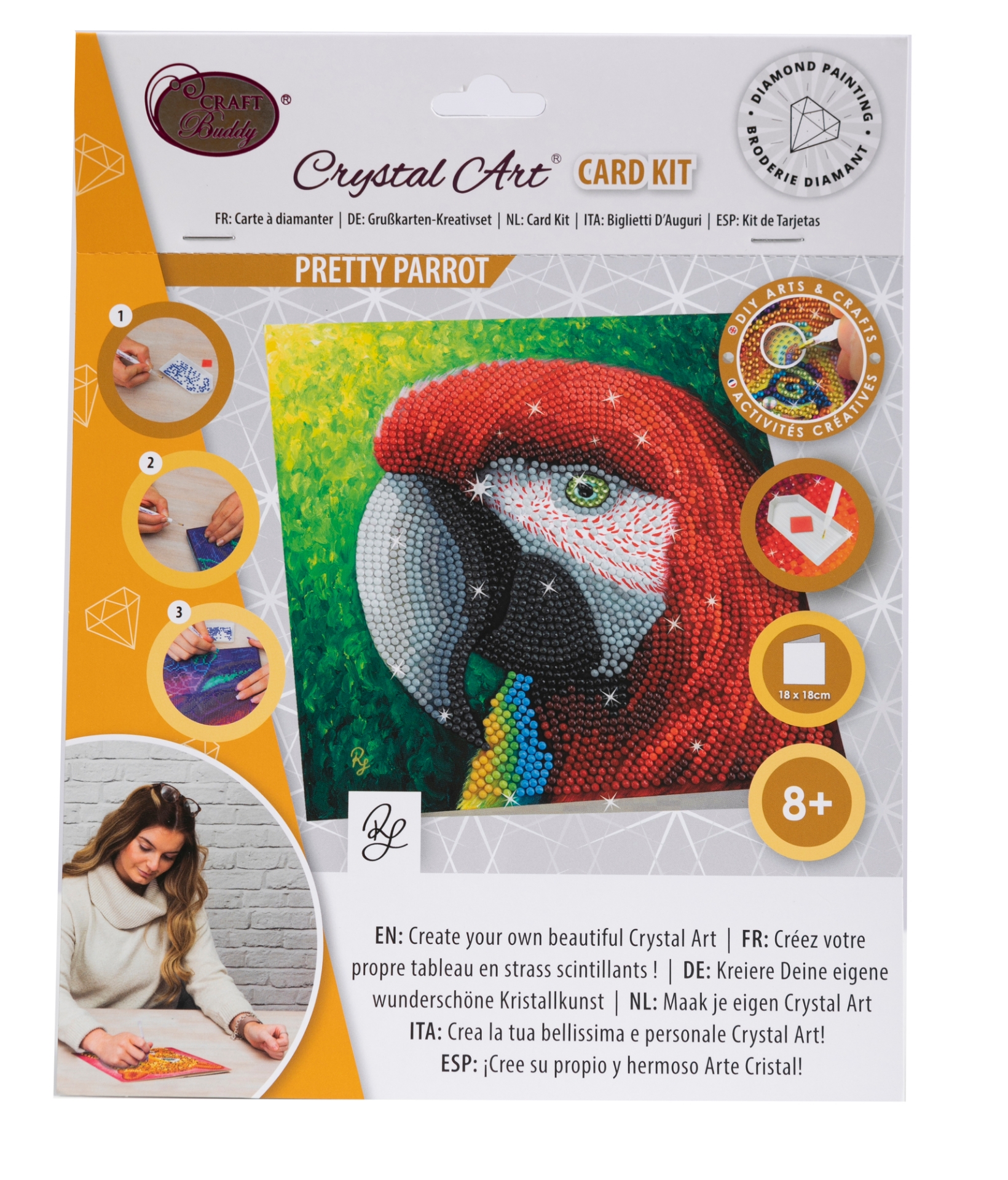 Parrot 18x18cm Crystal Art Card | Stitchtastic