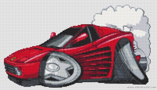 Ferrari Testarossa Caricature Cross Stitch Kit and Chart | Stitchtastic