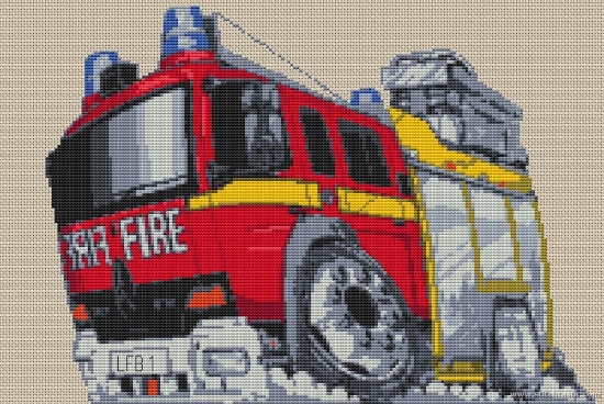 London Fire Engine Cross Stitch Kit and Chart | Stitchtastic