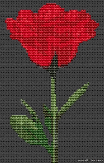 Red Rose Flower Cross Stitch Kit and Chart | Stitchtastic