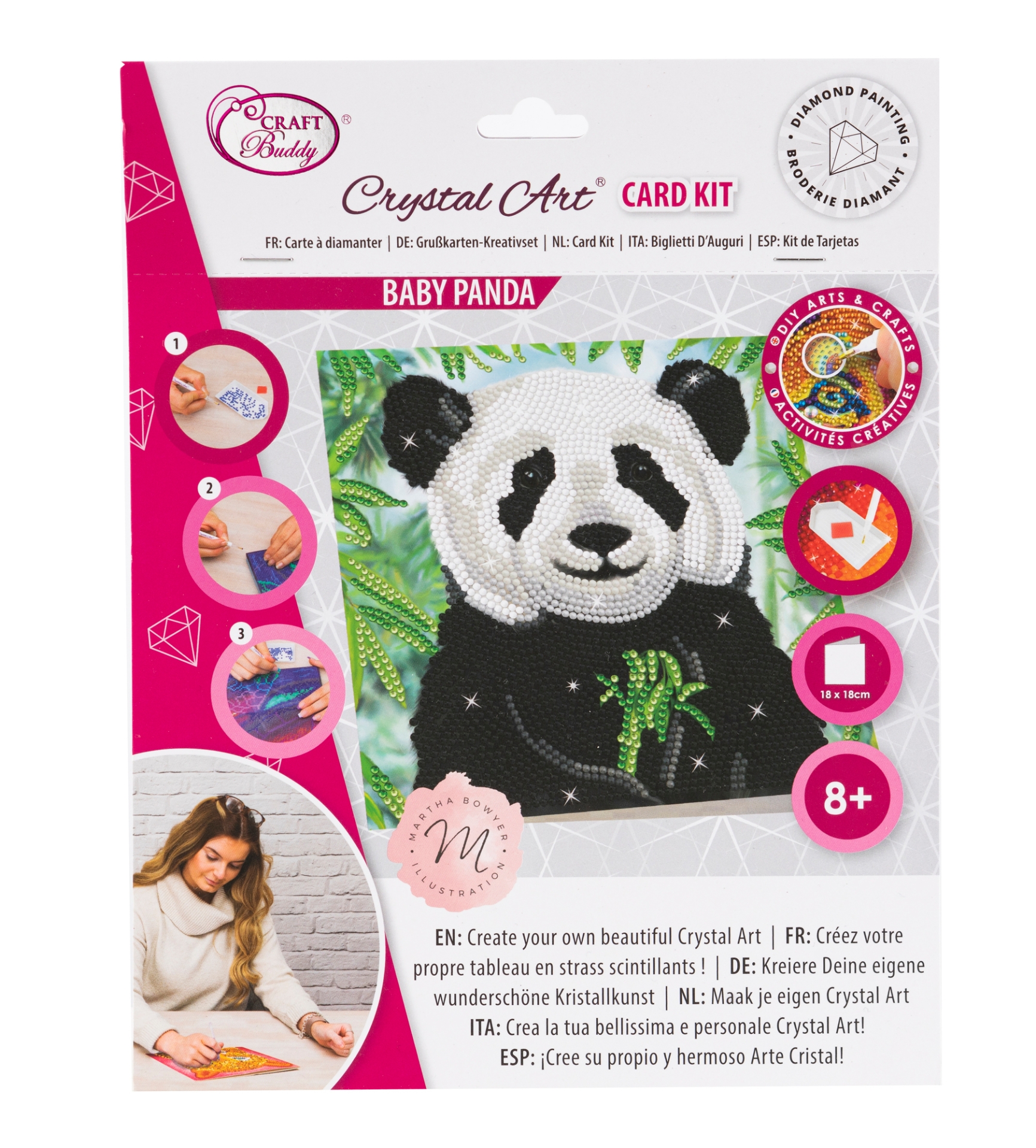 Baby Panda 18x18cm Crystal Art Card | Stitchtastic