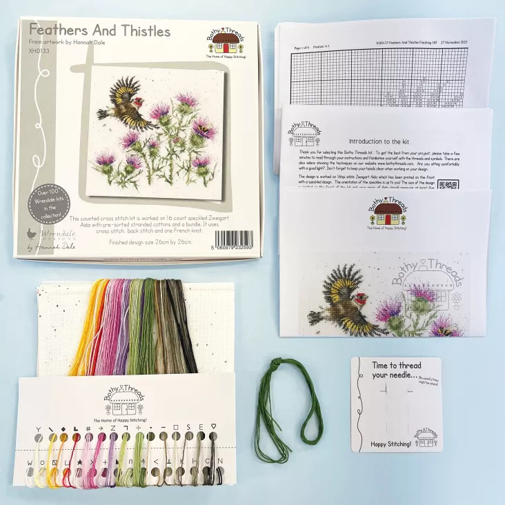 Feathers and Thistles Goldfinch - (Hannah Dale) Cross Stitch Kit By Bothy Threads | Stitchtastic
