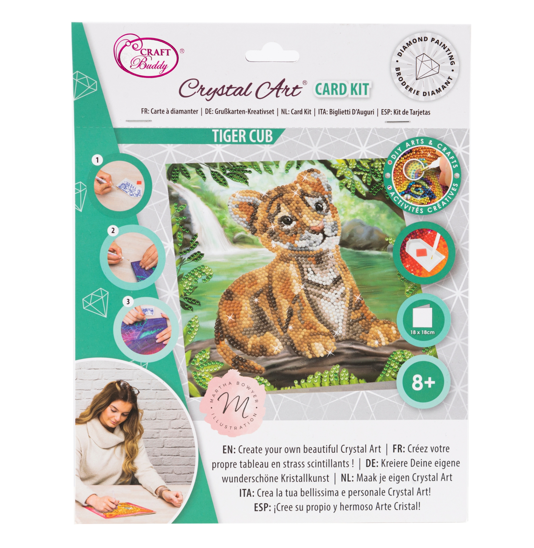 Tiger Cub 18x18cm Crystal Art Card | Stitchtastic