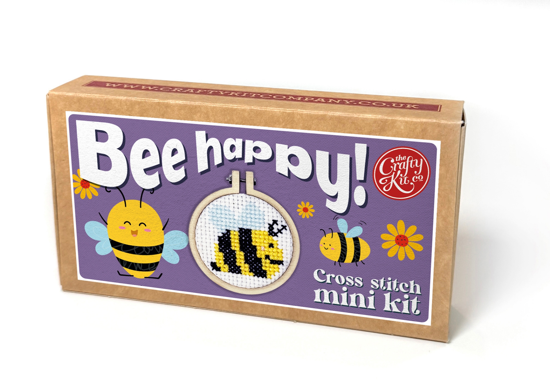 Bee happy! (bee) - Mini Matchbox Cross Stitch Kit With Hoop | Stitchtastic