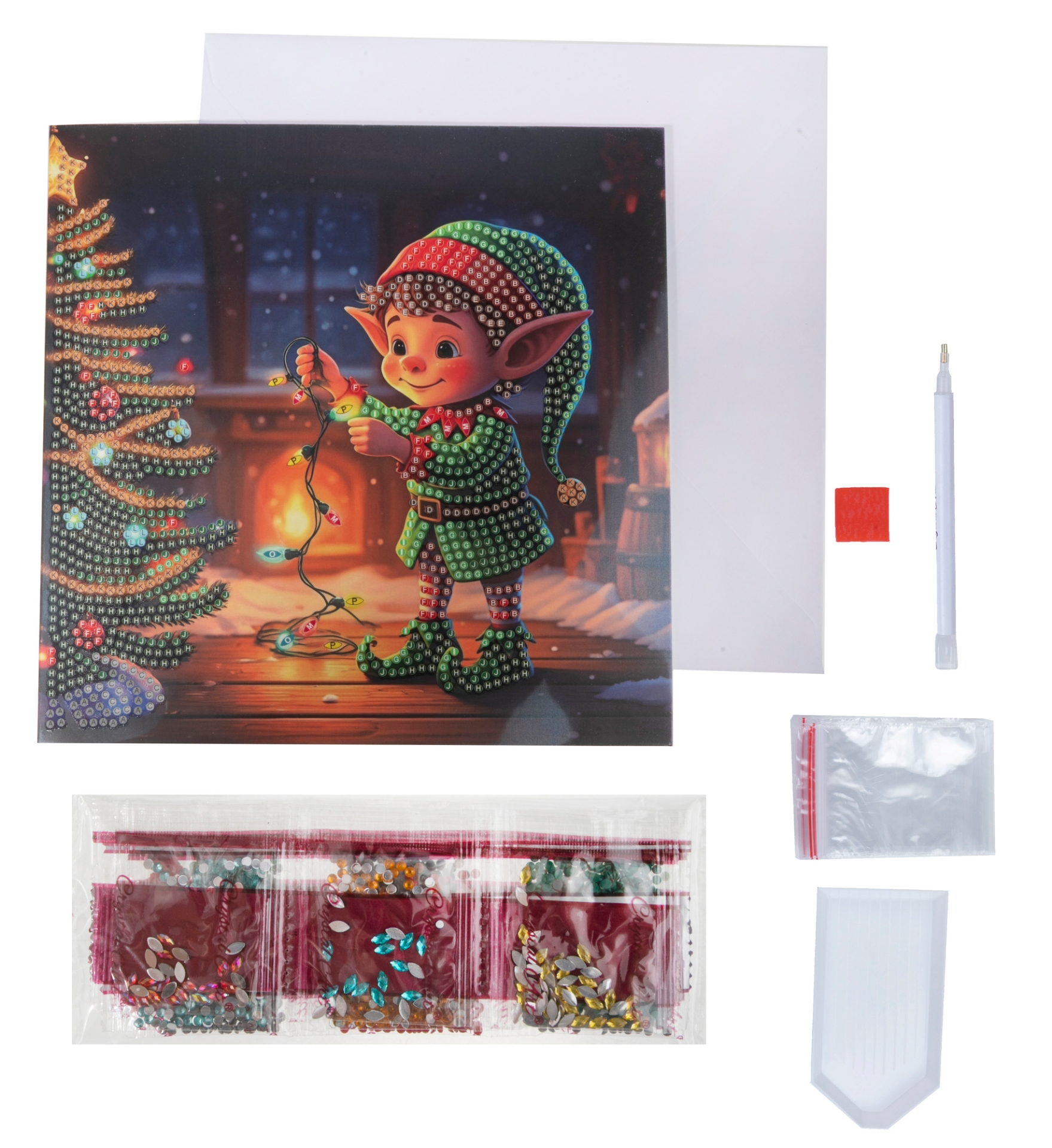 Jolly Elf - 18x18cm Crystal Art Card | Stitchtastic