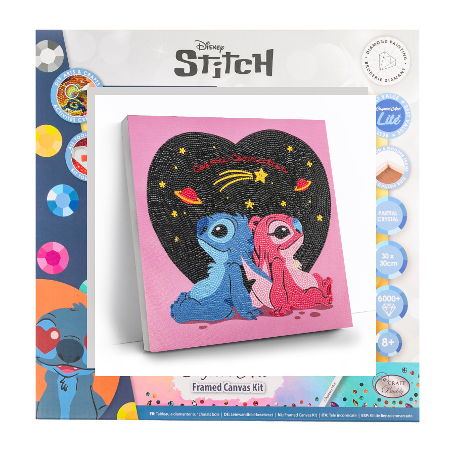 Stitch & Angel: Cosmic Connection, 30x30cm Crystal Art Famed Canvas Kit ...